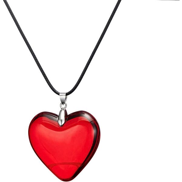 商品名Red Heart Necklace Y2K Aesthetical Chunky Glass Heart Choker Necklace Large Glass Crystal Heart Pendant Necklace for ...