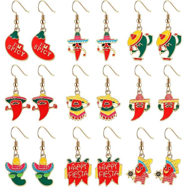商品名Cinco De Mayoイヤリング レディース 9組 バルク キュート メキシカン ソンブレロ ペッパー ダングルイヤリング スモール レッド ハッピー フィエスタ チリ ペッパー ピニャータ ドロップ ダングルイヤリング 低刺激性...