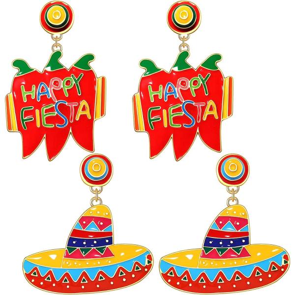 商品名Cinco De Mayo Earrings Mexican Fiesta Rhinestone Cactus Dangle Earrings Colorful Enamel Sombrero Drop Dangling Earrin...
