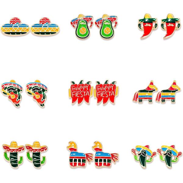 商品名9/12 Pairs Cinco De Mayo Earrings Mexican Fiesta Stud Earrings for Women Girls, Colorful Sombrero Pinata Chili Cactus...