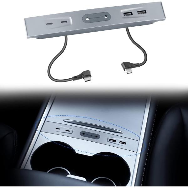 商品名テスラ用USBハブTesla USB Hub for Model 3/Y(2021/2022/2023) 100% Fit Center Console Docking Station with 2 USB Port and 2 Ty...