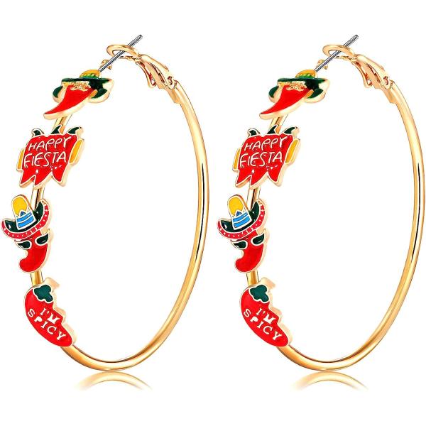 商品名Cinco De Mayo Hoop Earrings for Women, Mexican Fiesta Earrings Sombrero Cactus Chili Hoop Earrings Mexican Holiday Ac...