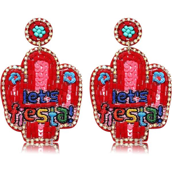 商品名Mexican Fiesta Earrings Cinco De Mayo Earrings for Women Statement Beaded Cactus Earrings Mexican Accessories Holiday...