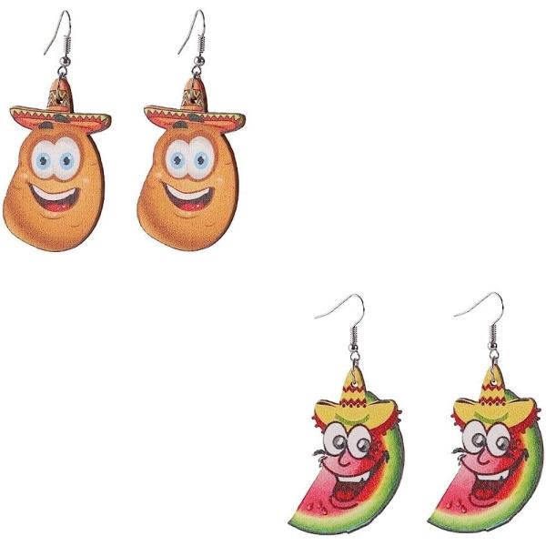 商品名Cinco de Mayoイヤリング 2組 かわいい 面白い フルーツ メキシカンイヤリング 軽量 木製 ステートメント フィエスタハット イヤリング メキシコフェスティバル テーマ パーティー ジュエリー ホリデーギフト, M, 木...