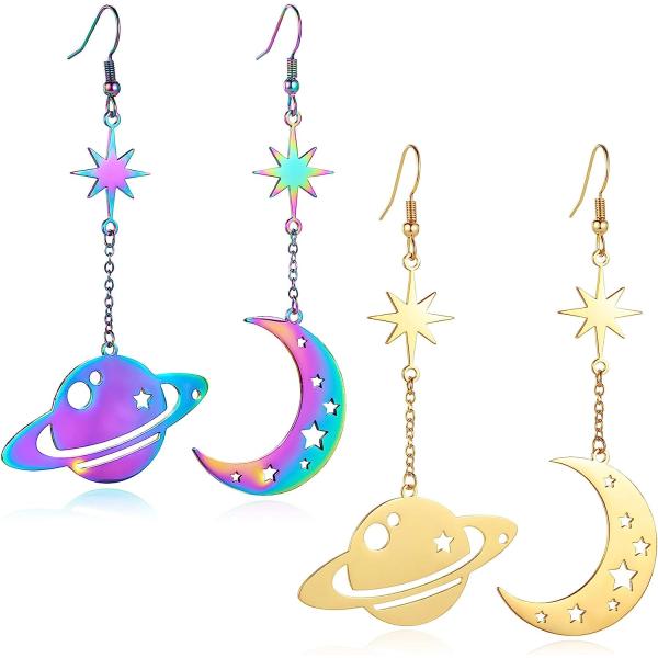 商品名REELMAR Celestial Space Dangle Earrings for Women Girls Asymmetrical Moon Star Saturn Earrings Dangling Chain Crescen...