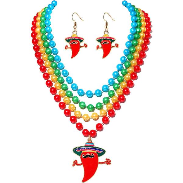 商品名YAHPERN Cinco De Mayo Beads Necklace Earrings for Women, Beaded Choker Collar Necklace Chili Pendant Necklaces Chili ...
