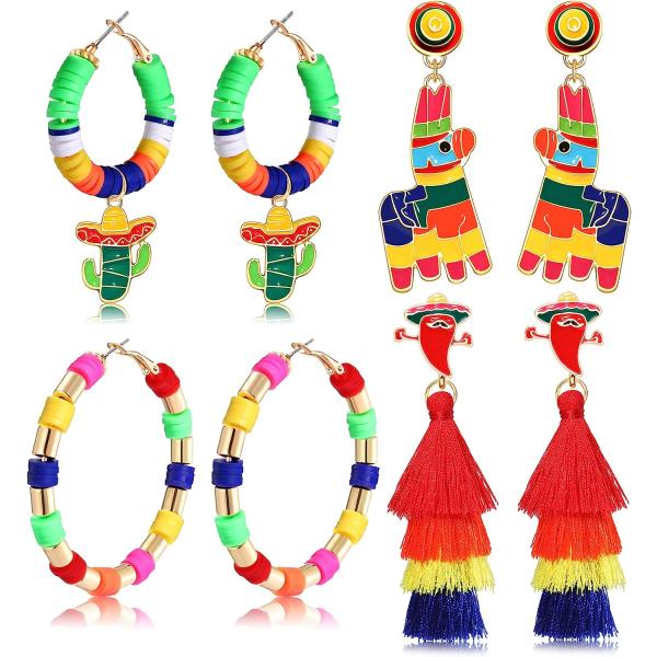 商品名Cinco De Mayoイヤリング レディース ステートメント メキシカンフィエスタイヤリング ポリマークレイ サボテン フープイヤリング チリタッセルイヤリング メキシカンフィエスタジュエリーギフト レディース ガールズ, 亜鉛,...
