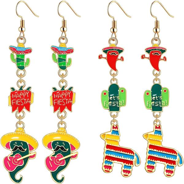 商品名Cinco De Mayo イヤリングセット 低刺激性 カラフル メキシコ ソンブレロ ピニャータ Let's Fiesta サボテン ハッピーフィエスタ チリペッパー チャーム ロングダングルイヤリング ジュエリー レディース ガー...