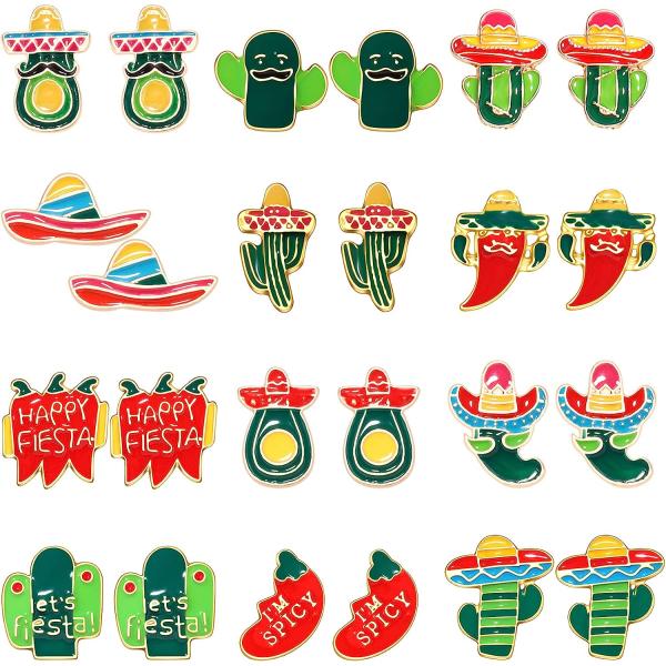 商品名Cinco De Mayo イヤリング スタッド メキシカン フィエスタ スタッド レディース ガールズ ソンブレロ ピニャータ チリ サボテン アボカドスタッドピアス 12組, 亜鉛, 宝石なし12 Pairs Mexican Ea...