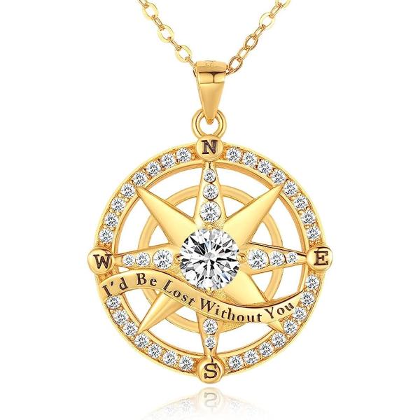 商品名母の日のギフト コンパスネックレス レディース 妻 ガールフレンド S925スターリングシルバー 「I'd Be Lost Without You」の刻印入り ゴールドペンダントネックレス 彼女へのギフト 親友 娘 祖母 誕生日, ス...