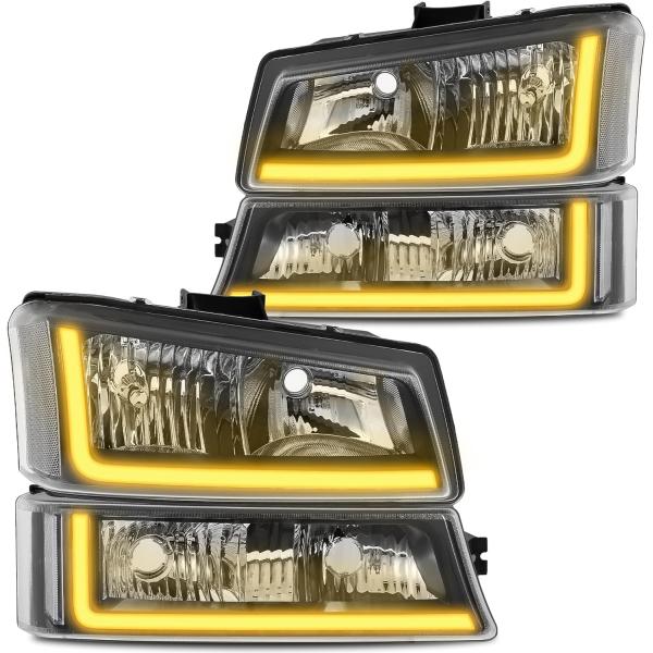 商品名Jenuo 曇り止めヘッドライトアセンブリ LED DRLシーケンシャルターンライト 03 04 05 06 シボレー シルバラード アバランチ 1500 2500 3500/07 クラシック (ブラックハウジングとクリアリフェクター...