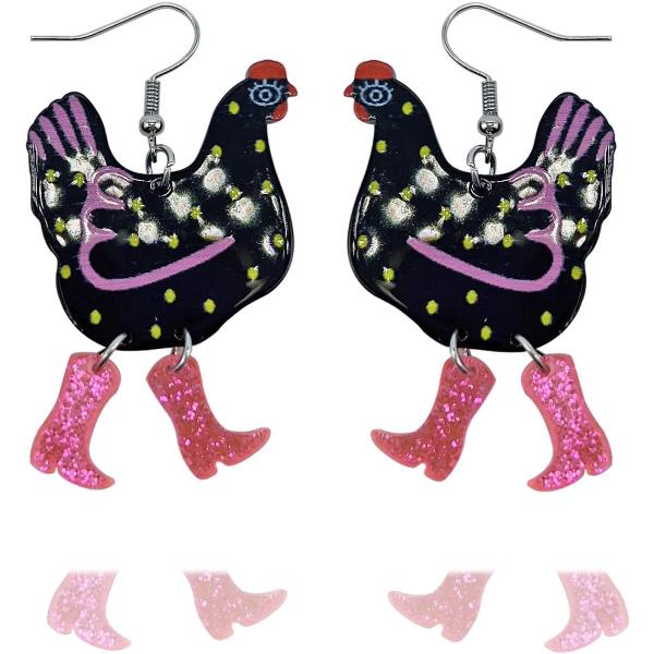 商品名Acrylic Big Chicken Earrings, Funny Colorful Boots Chicken Dangle Dangle Earrings, Cock Drop Hen Chicken Earrings For...