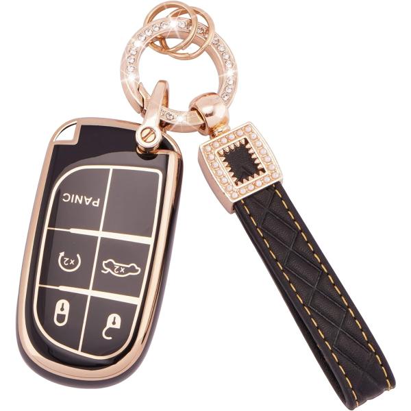 商品名EKALA ジープキーフォブカバー レザーキーフォブキーチェーン付き 5ボタン ソフトTPUキーシェル ホワイトキーフォブカバー ジープ グランドチェロキー コンパス レネゲード チェロキー キーフォブプロテクター対応 (BP-Jep...