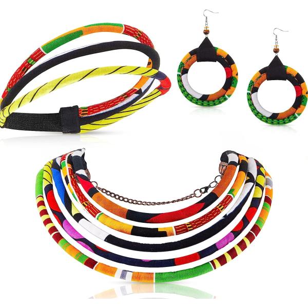 商品名Batiyeer 3 Pcs Juneteenth African Jewelry for Women African Headband Hoop Kente Print Earrings with Africa Print Bib ...