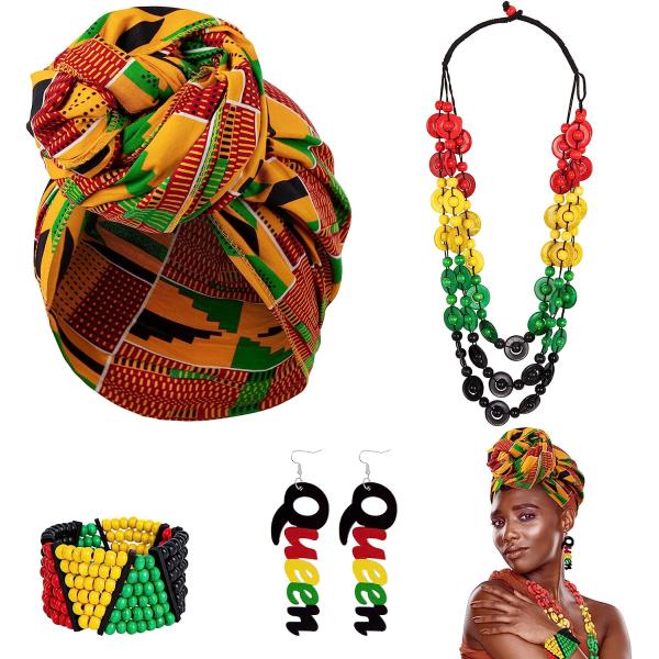 商品名Juneteenth アフリカジュエリー 女性用 Juneteenth ブレスレット ネックレス バンダナ イヤリング パーティー記念品 ビーズブレスレット ヘッドラップ スカーフ イヤリング ネックレス 自由 アフリカのアクセサリー...