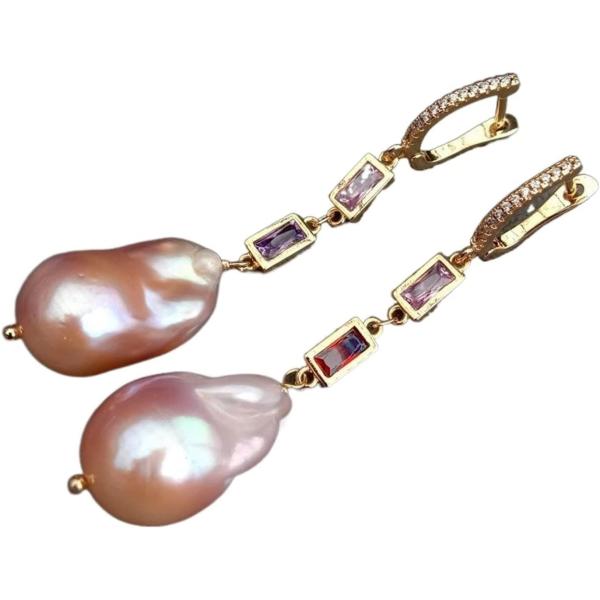 商品名EWNICE Natural Cultured Pink Keshi Pearl Cz Pave Chain Dangle Lever Back Earrings Classic for Womenブランド：EWNICE商品サイズ：商...