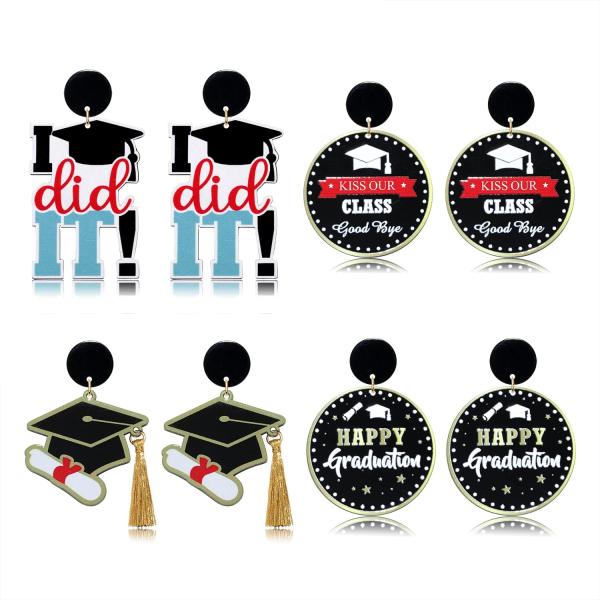 商品名Vogueknock 4組 卒業式イヤリング レディース アクリル 卒業式 キャップ クラス ハッピー卒業 ドロップ ダングルイヤリング 彼女への卒業ギフト, アクリル, 宝石なしVogueknock 4 Pairs Graduati...