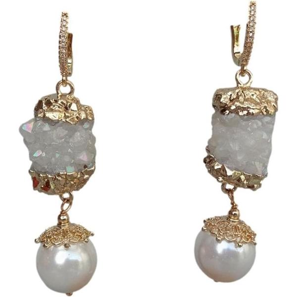 商品名EWNICE Natural White Quartz Druzy Stone White Sea Shell Pearl Hook Earrings  8"" Women Giftブランド：EWNICE商品サイズ：商品番号：色：素材：
