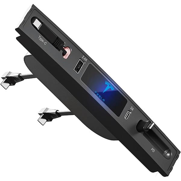 商品名HZGAMER 車用USB充電器 2021 2022 2023 Tesla Model 3 / Model Y用 Tesla USBハブ 格納式充電コード付き Tesla センターコンソールアダプター Tesla 電話充電器アクセサリ...