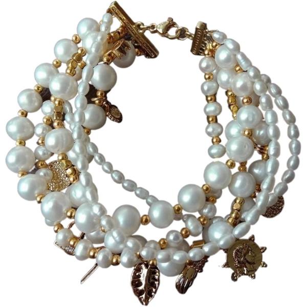 商品名EWNICE 6 Rows Potato Rice Pearl Bracelet Cz Pave Charm Summer Beach Jewelry 8''ブランド：EWNICE商品サイズ：商品番号：色：素材：