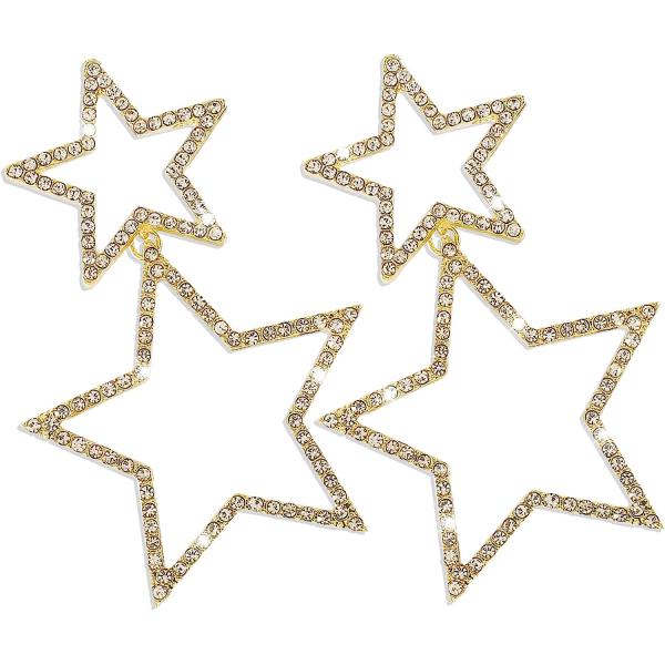商品名ラインストーン スターイヤリング ロングスター ドロップ ダングルイヤリング 幾何学的 5芒星 スタッドピアス パンク シャイニーイヤリング ファッションイヤリング ジュエリー レディース ガールズ, 亜鉛, 宝石なし2Pcs Rhi...