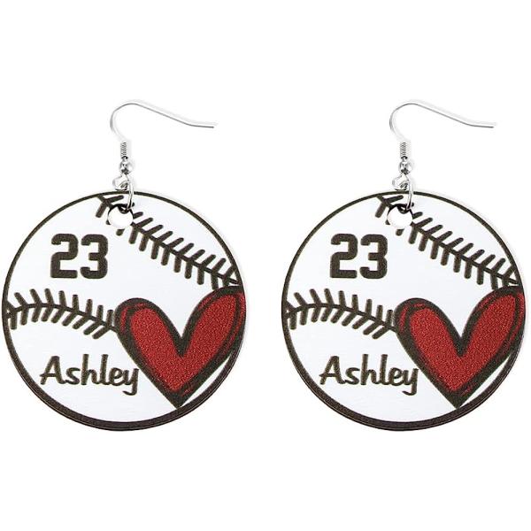 商品名Sheown｜Personalized Baseball Earrings with Name &amp; Number, Baseball/Softball Jewelry, Sports Gifts for Players/Fan...