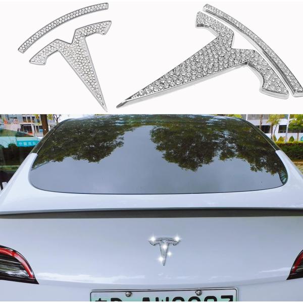 商品名USVOTOV Metal Bling Tesla Model 3 Emblem Cover (Not Flimsy Plastic),Tesla Model 3 Logo Bling Decal,Sparkle Tesla Embl...