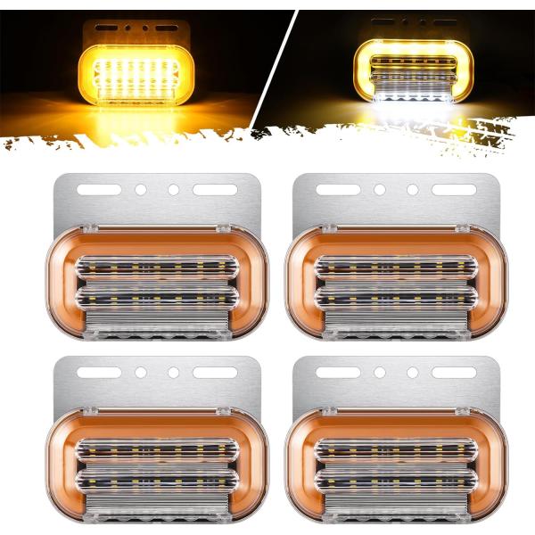 商品名Partsam 4個 アンバー 25LED サイドマーカー クリアランスライト アルミプレートブラケット付き トラックウィンカーライト ホワイト6LED照明付きグランドライトPartsam 4Pcs Amber 25LED Truck...