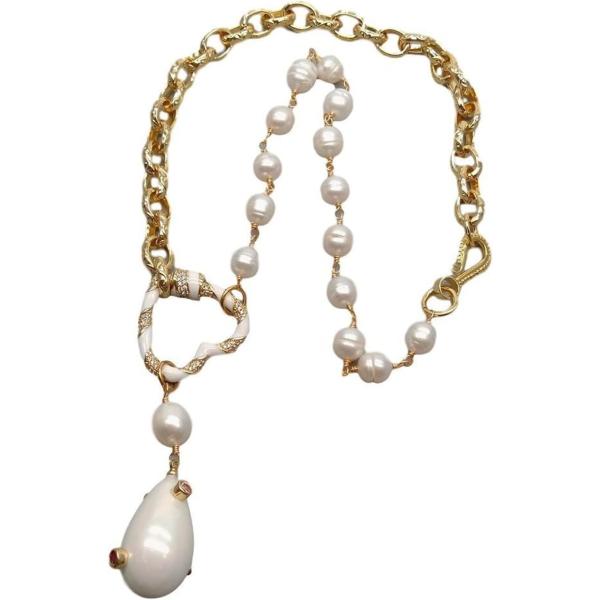 商品名EWNICE Natural White Rice Freshwater Pearl Chain Necklace Sea Shell Pearl Pendant 20""ブランド：EWNICE商品サイズ：商品番号：色：素材：