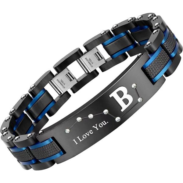 商品名Zillaly メンズステンレススチールデュアルカラーブレスレット ブラックとブルーイオンメッキブラック 男性の旦那様、父親、息子へのギフトに, ジルコン ジェムストーンZillaly men's stainless steel du...