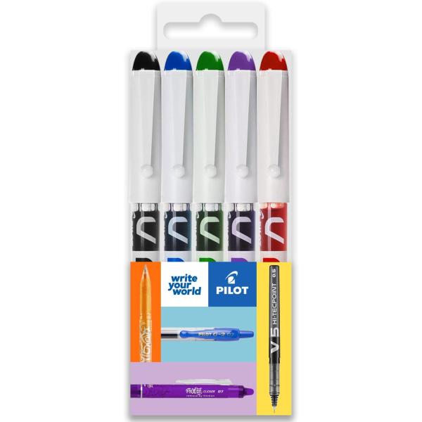 商品名Pilot V PEN - Erasable Disposable Fountain Pen - 0.6mm Nib - Medium Line - Wallet Pack - Black, Blue, Red, Green and ...