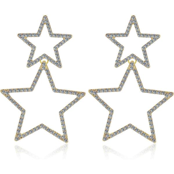 商品名Vikeney Star Earrings Dangle Gold Silver Sparkly Rhinestone Earrings for Women Big Star Drop Earings For Girls Birthd...