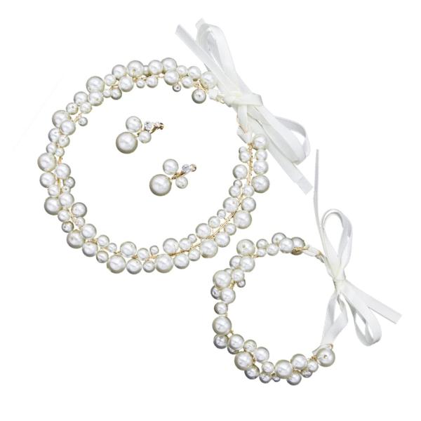 商品名FOMIYES 1 Set Scrunchies for Girls Makeup Hair Band Pearl Drop Earrings for Women Bridal Hair Accessories Wedding Ear...