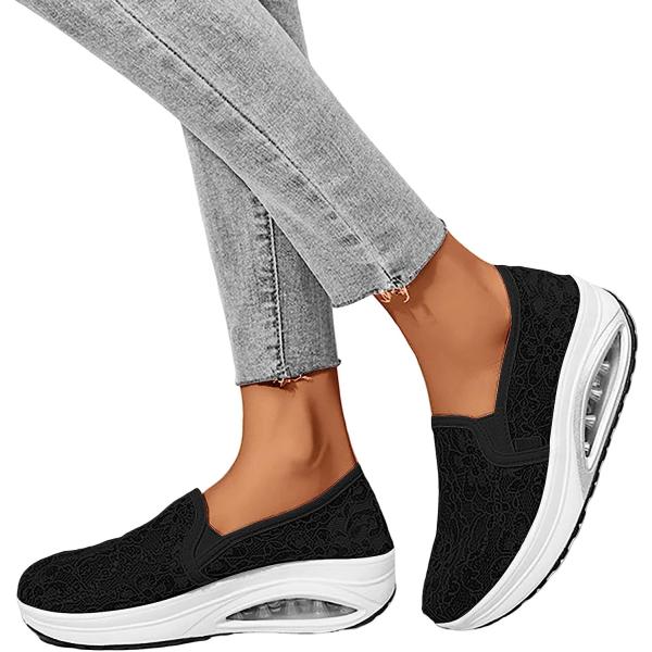 商品名Binhyx Platform Wedge Sneakers for Women Sequin Glitter Floral Lace Mesh Air Cushion Chunky Sole Slip On Loafers Comf...