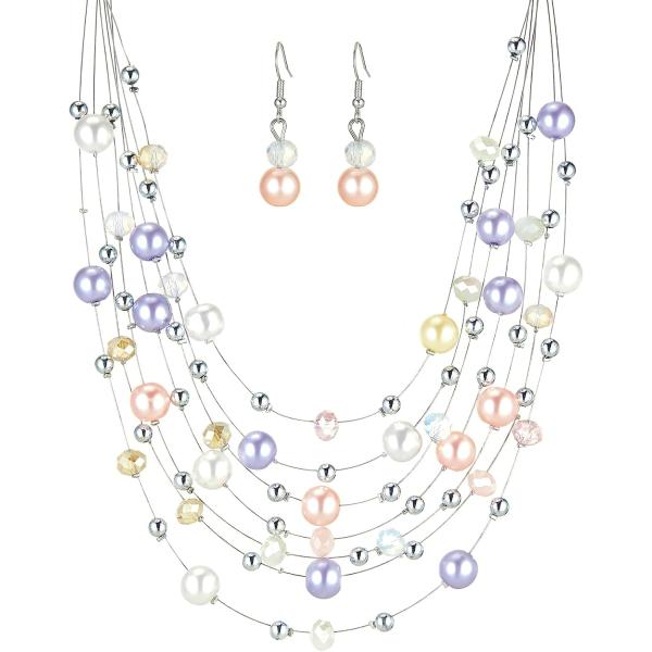 商品名Layered Pearl Beaded Necklaces for Women Multi Layered Pearl Choker Necklace Boho Jewelry for Women Gifts for Mom(Can...