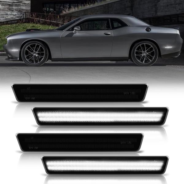 商品名Gempro LED Side Marker Lights for Dodge Challenger 2015-2023 White Front Rear Bumper Marker Lamps 4PCS, Smoked Lenブラン...