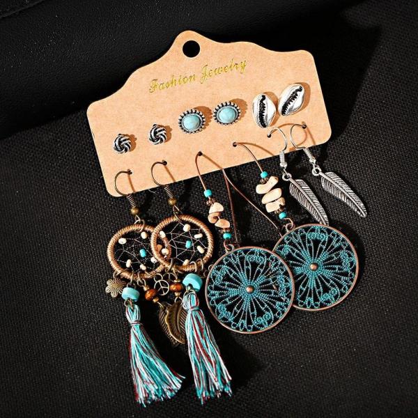 商品名Vintge Flower Geometry Earrings Set Summer Green Silk Drop Earrings Jewelry Accessories - 1962_Jewelry Giftsブランド：Gene...