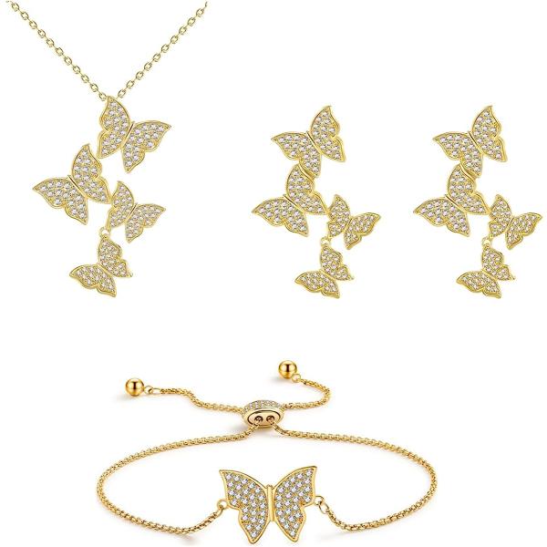 商品名MAARRING バタフライスタイル イヤリングネックレスセット 女性用 ギフトボックス入り キュービックジルコニア ストーン バタフライネックレス イヤリング ブレスレット, キュービックジルコニアMAARRING Butterfl...