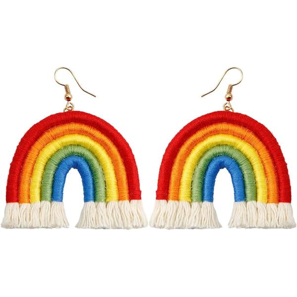 商品名Jeanbeau Boho Rainbow Pride LGBT Layered Tassel Dangle Drop Earrings for Women Men Girls   Big Colorful handmade Bohe...