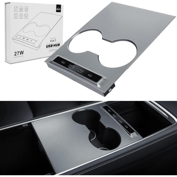 商品名KUNIST USB Hub for Tesla Model Y 2023 Upgraded Center Console Cover Accessories Model 3 Docking Station Fast Charging...