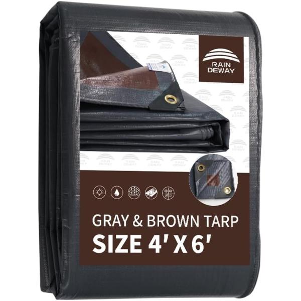 商品名RAINDEWAY 4x6 Feet Super Heavy Duty Tarp 18 Mil, UV Resistant, Weatherproof, Multipurpose Waterproof Poly Tarp with G...