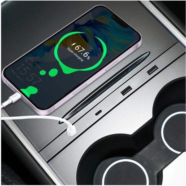 商品名USBハブ Tesla Model 3 Model Y 2021-2023 センターコンソール用 USBハブ Tesla Model 3/Yアクセサリー用 USB充電&amp;USB-C高速充電対応 (シルバーグレー)CATO USB...