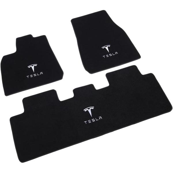 商品名Tesla Model Y 車用フロアマット オリジナルファクトリーデザイン オールブラックカーペット Tesla ロゴ刺繍 カスタムフィットCustom Fit for Tesla Model Y Car Floor Mats Or...