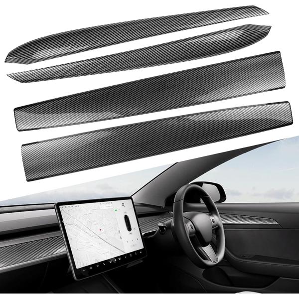 商品名YIUIY カーボンファイバーインテリアダッシュボードカバー 4個 Tesla Model 3 2018 2019 2020 2021 2022 モデルY 2020 2021 2022に対応 (ブライトカーボンファイバー)YIUIY ...