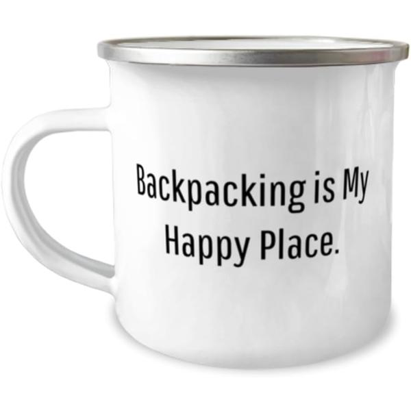 商品名Sarcastic Backpacking Gifts, Backpacking is My Happy Place, Backpacking 12oz Camper Mug From Friends, For Friends, Ba...