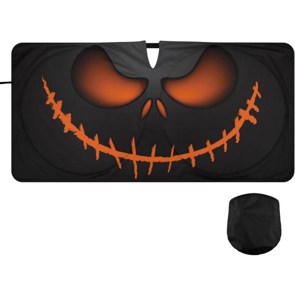 商品名Oarencol Demon Eye Car Windshield Sun Shade Scary Pumpkin Face Halloween Foldable Sunshade Front Window Visor Protect...