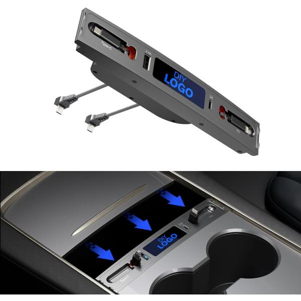 商品名AOLEAD 車用USBハブ Tesla Model 3 Model Y 2021 2022 2023用アクセサリー 格納式車用高速充電器ハブ Teslaセンターコンソール用 複数の充電ポートAOLEAD Car USB Hub fo...