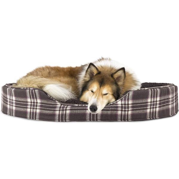 商品名Furhaven Pet Bed for Dogs and Cats - Sherpa and Plaid Flannel Oval Cuddler Dog Bed with Removable Washable Cover and ...