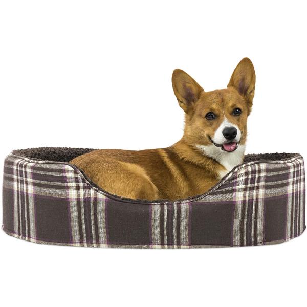 商品名Furhaven Pet Bed for Dogs and Cats - Sherpa and Plaid Flannel Oval Cuddler Dog Bed with Removable Washable Cover and ...