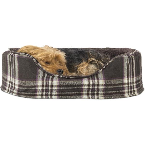 商品名Furhaven Pet Bed for Dogs and Cats - Sherpa and Plaid Flannel Oval Cuddler Dog Bed with Removable Washable Cover and ...